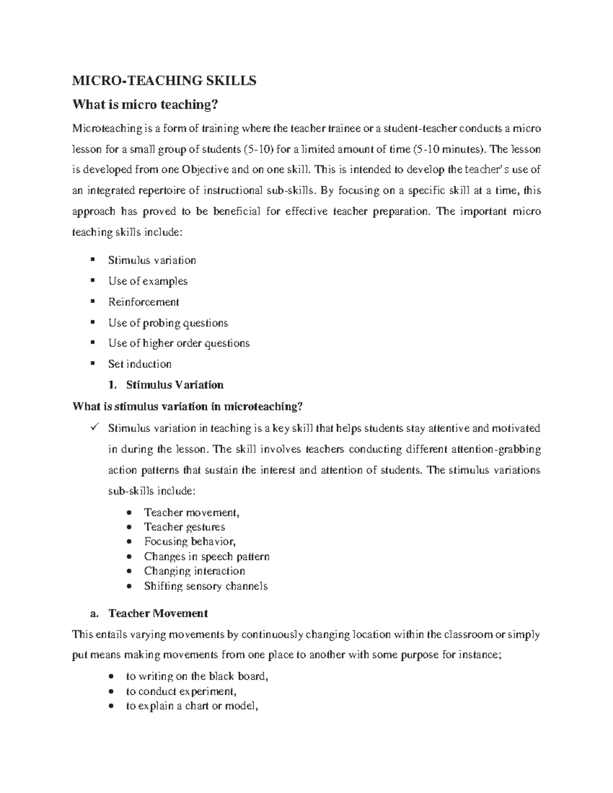 Micro Teaching Skills Explained Final - MICRO-TEACHING SKILLS What is ...