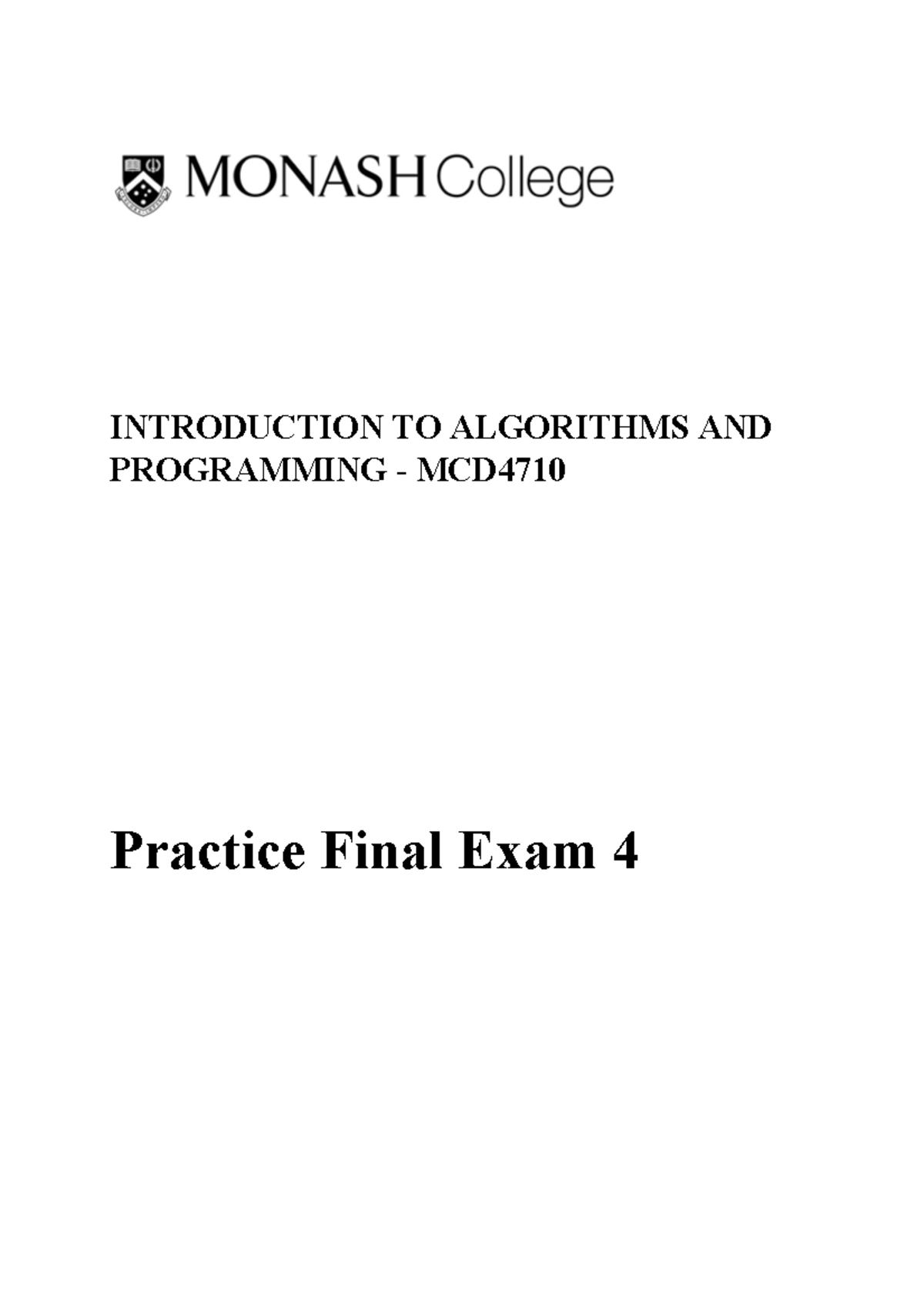 Final Exam Practice 4 - INTRODUCTION TO ALGORITHMS AND PROGRAMMING ...