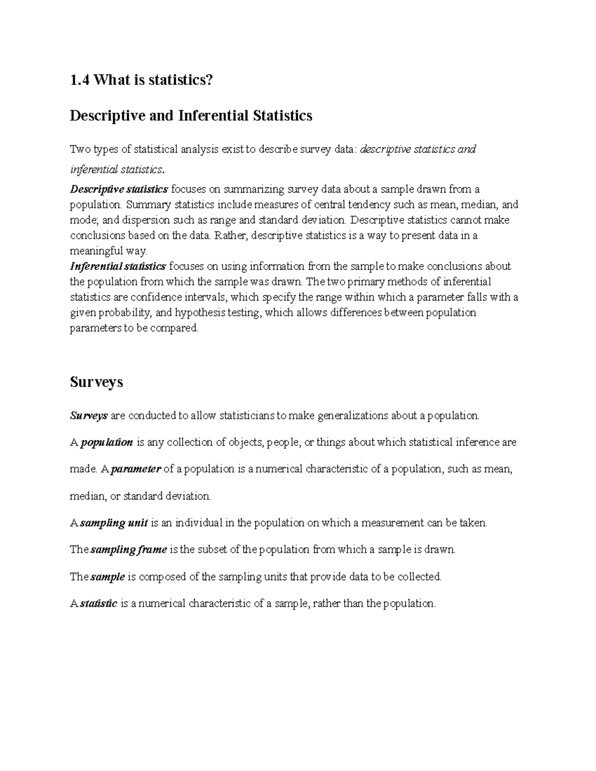 Statistics Notes - mat240 - 1 What is statistics? Descriptive and ...