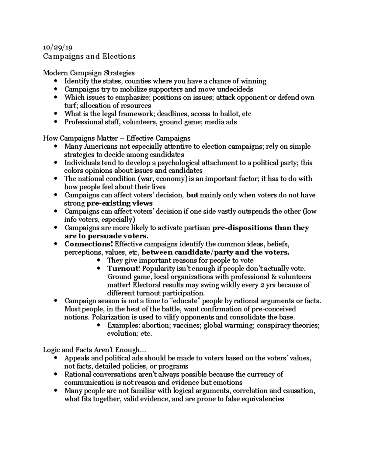 Campaigns and Elections - 10/29/ Campaigns and Elections Modern ...