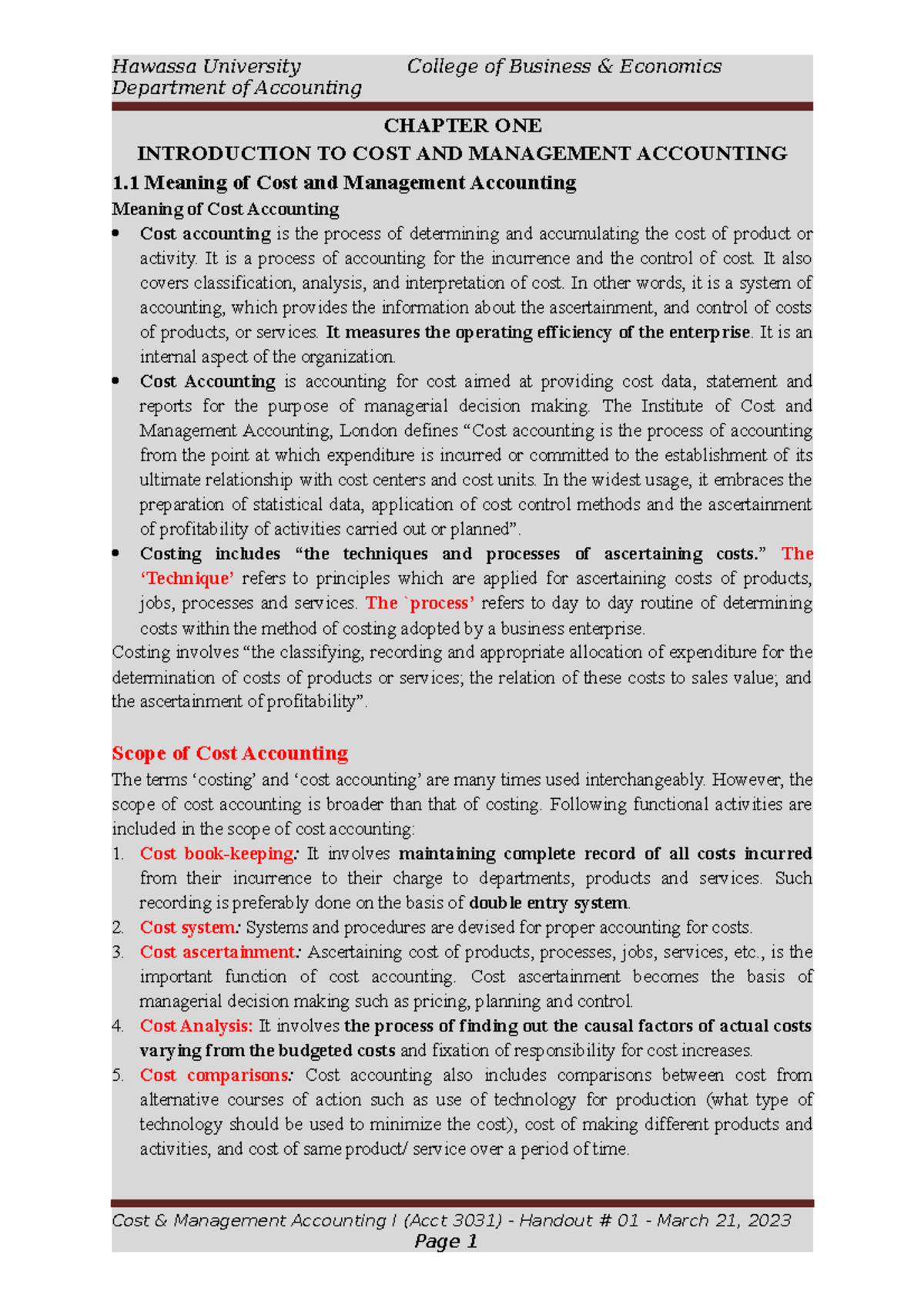 Cost 1 cha 1 - useful lecture notes - Department of Accounting CHAPTER ...