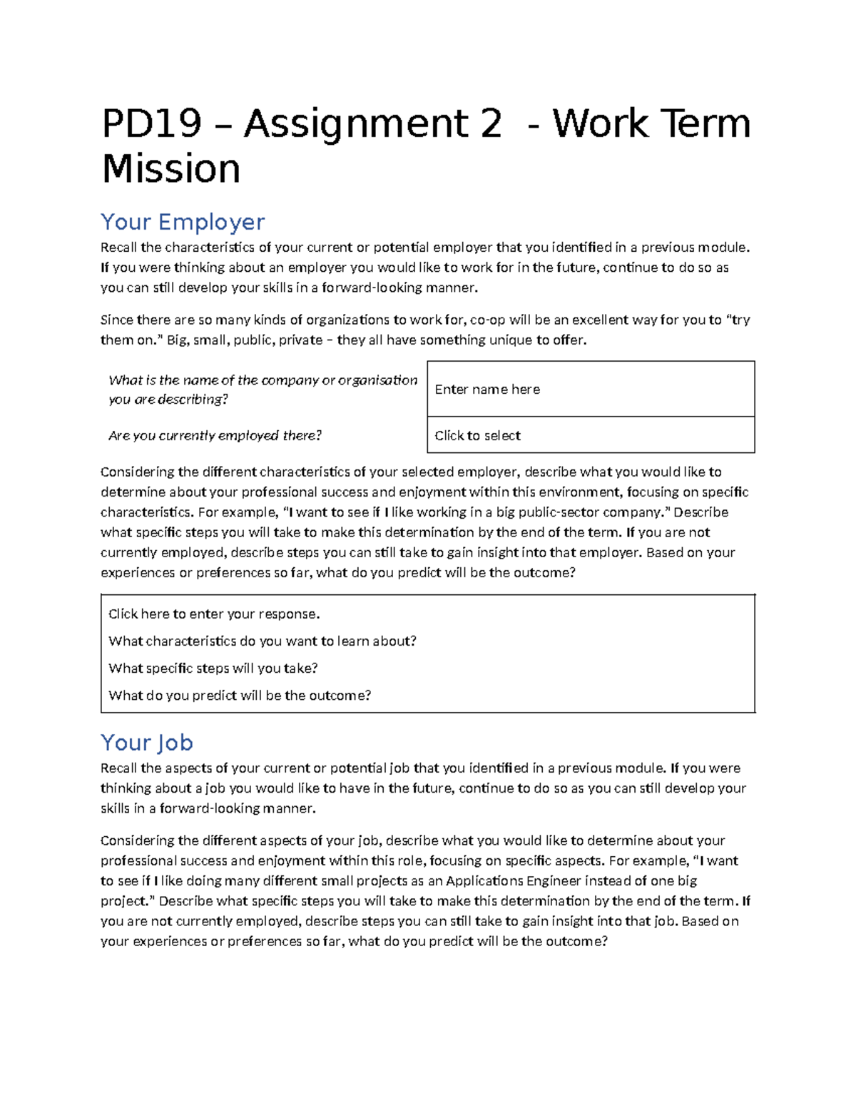 PD19 A2 Template - PD19 – Assignment 2 - Work Term Mission Your ...