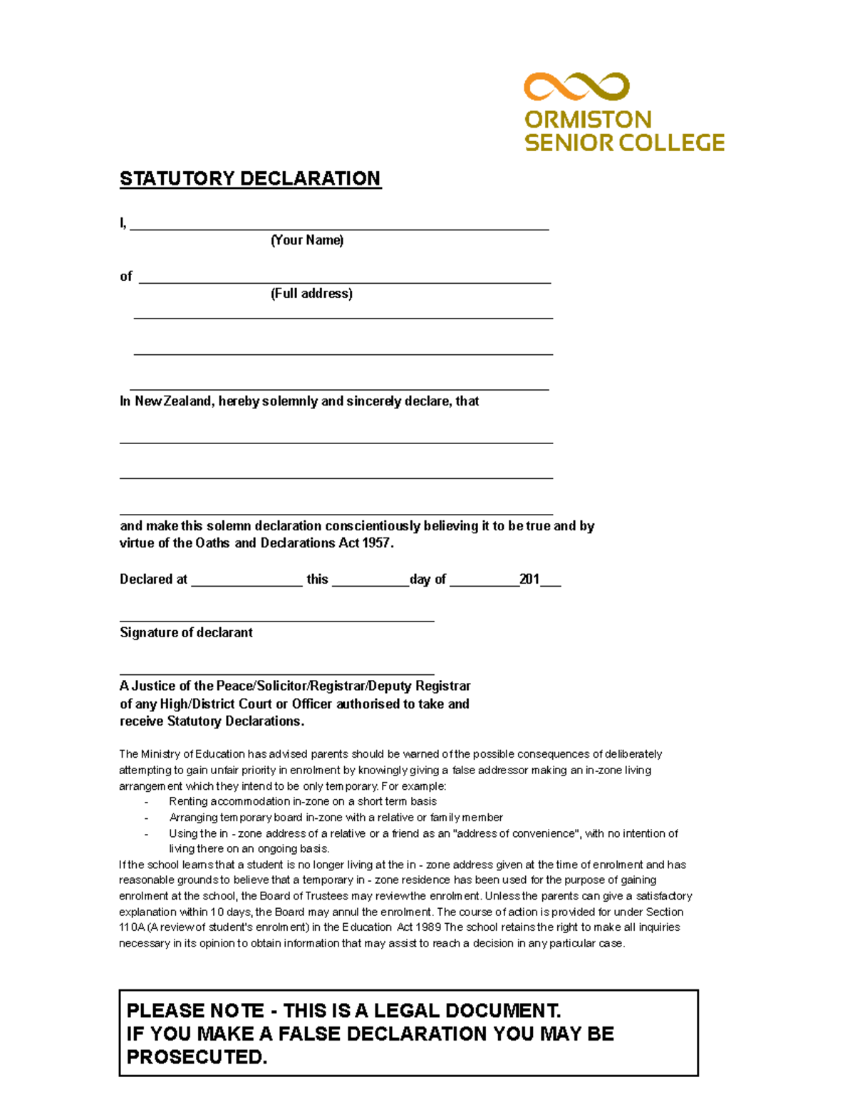 Statutory Declaration - ors - STATUTORY DECLARATION I, - Studocu