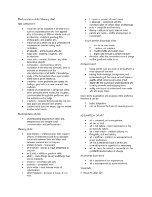 Art History - Summary Art Appreciation - Art Movements Overview Art ...