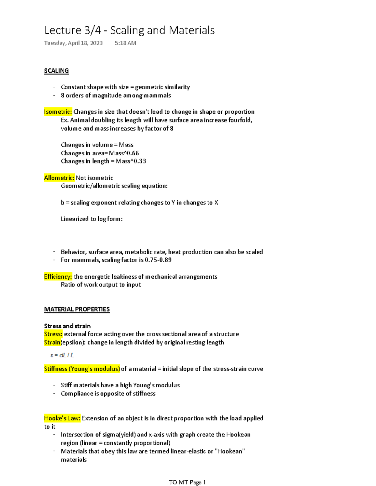 Lecture 34 - Scaling and Materials - SCALING Constant shape with size = geometric similarity 8 ...