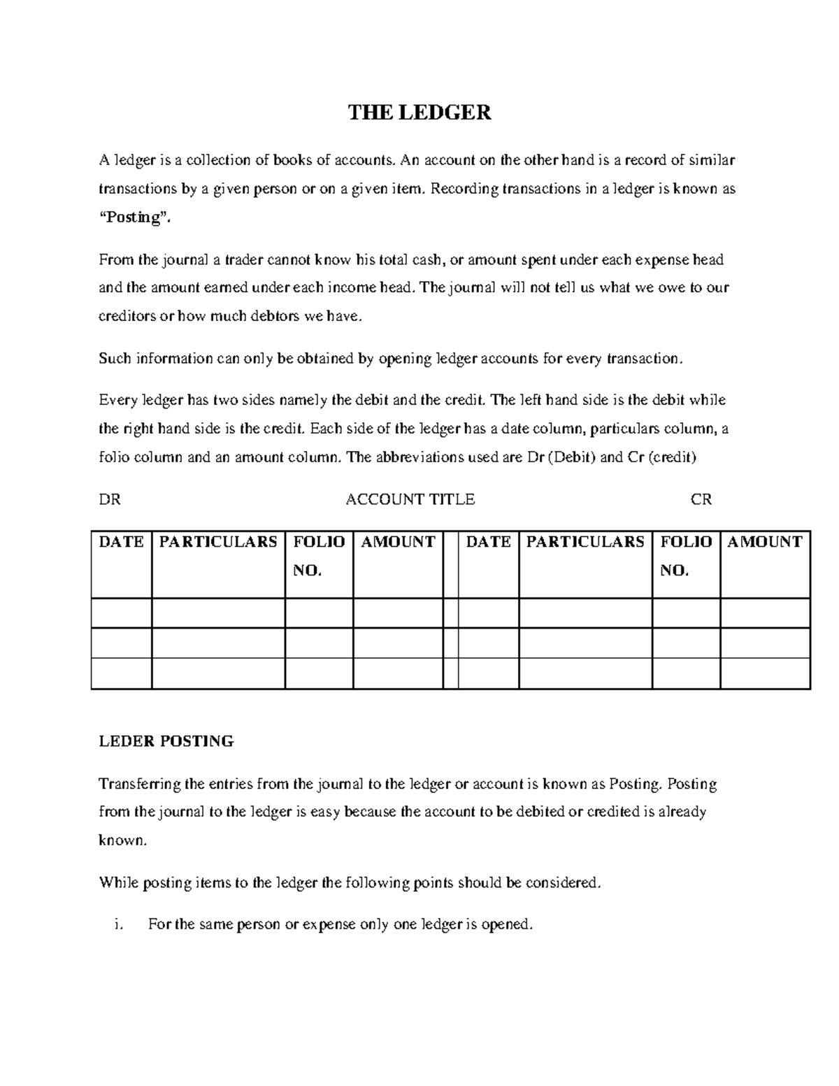 The Ledger -FA 1 - THE LEDGER A ledger is a collection of books of ...