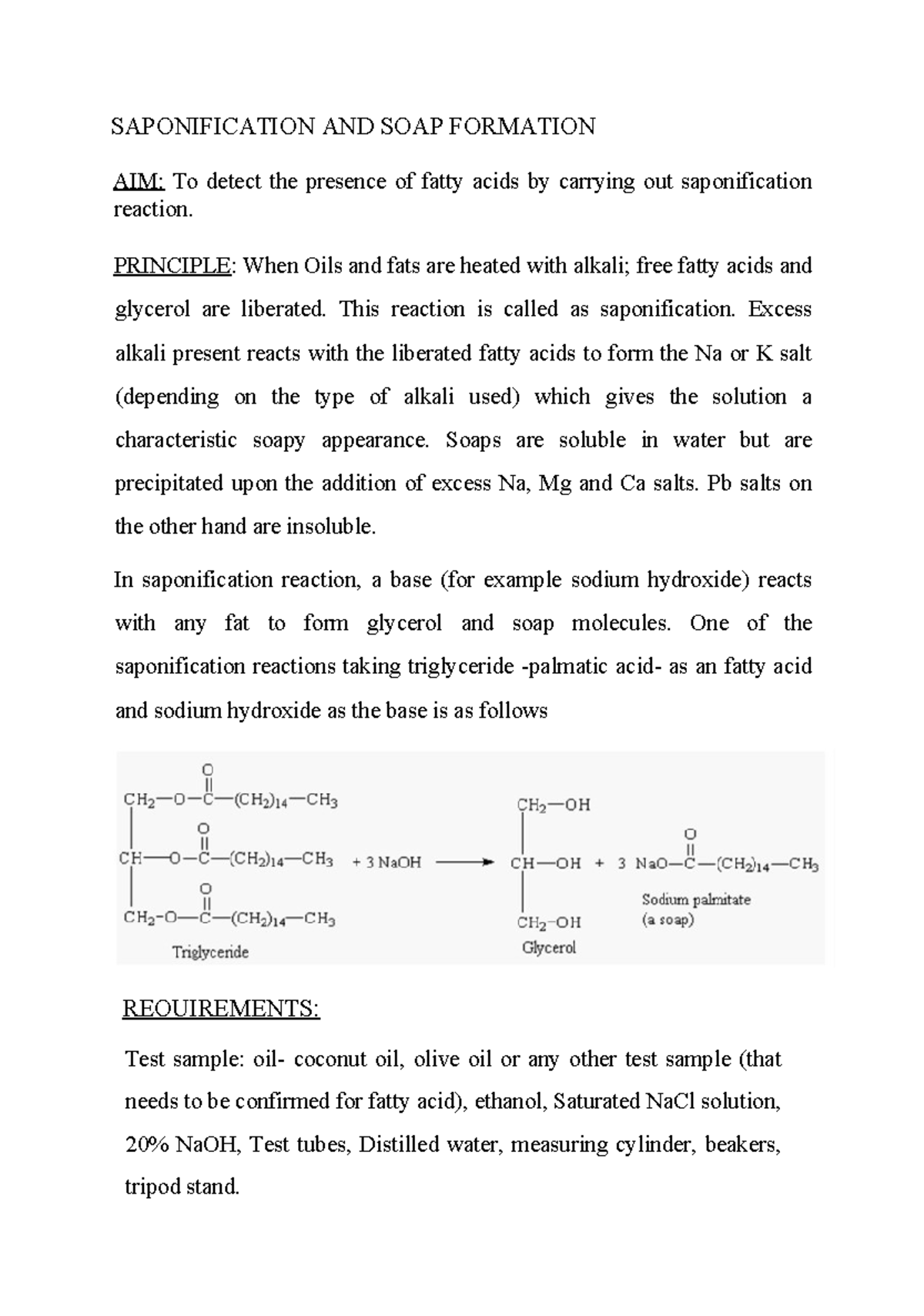 Lipid detection-saponification - SAPONIFICATION AND SOAP FORMATION AIM ...