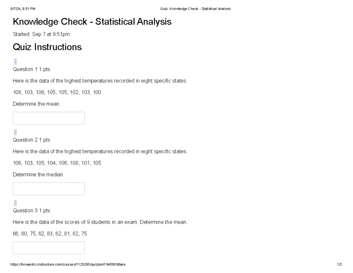 Quiz Knowledge Check - Statistical Analysis - Knowledge Check ...