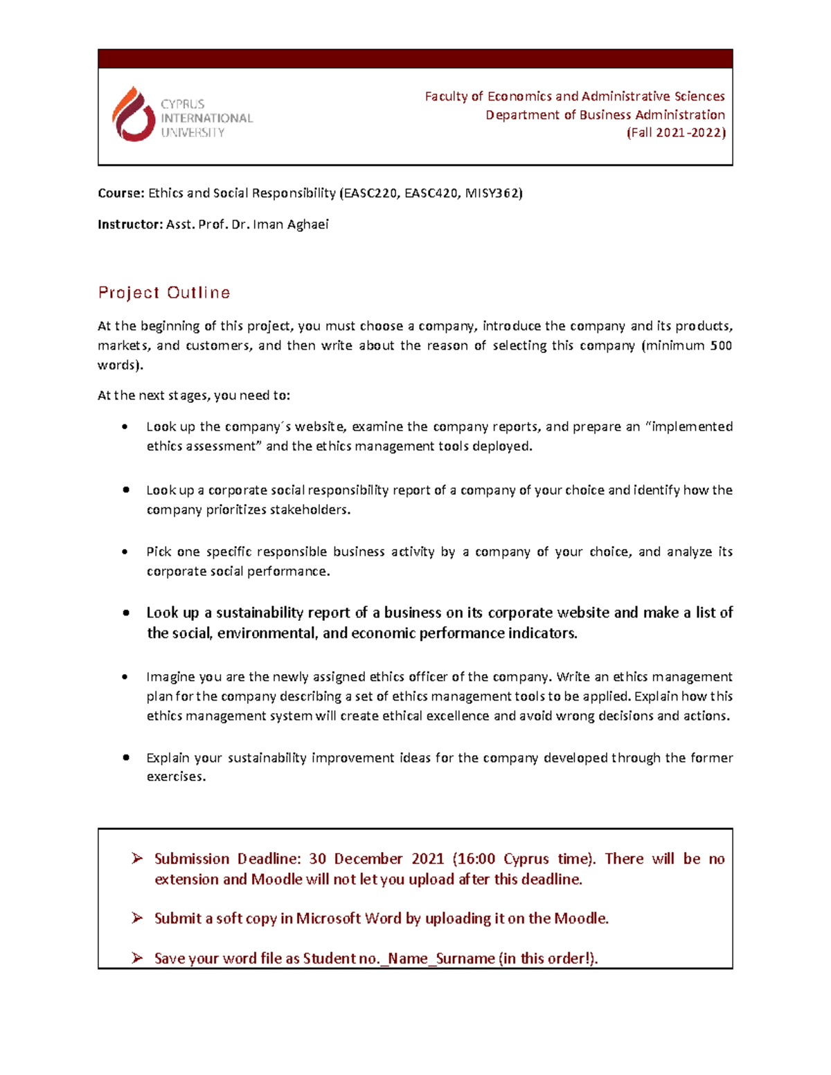 Project EASC420 CIU Fall 2021 2022 - Faculty of Economics and ...