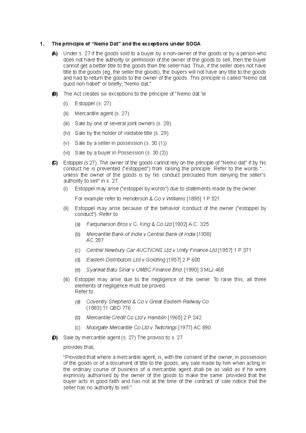 SOGA 6 - The principle of Nemo Dat and the exceptions under SOGA - 1. The principle of “Nemo Dat ...