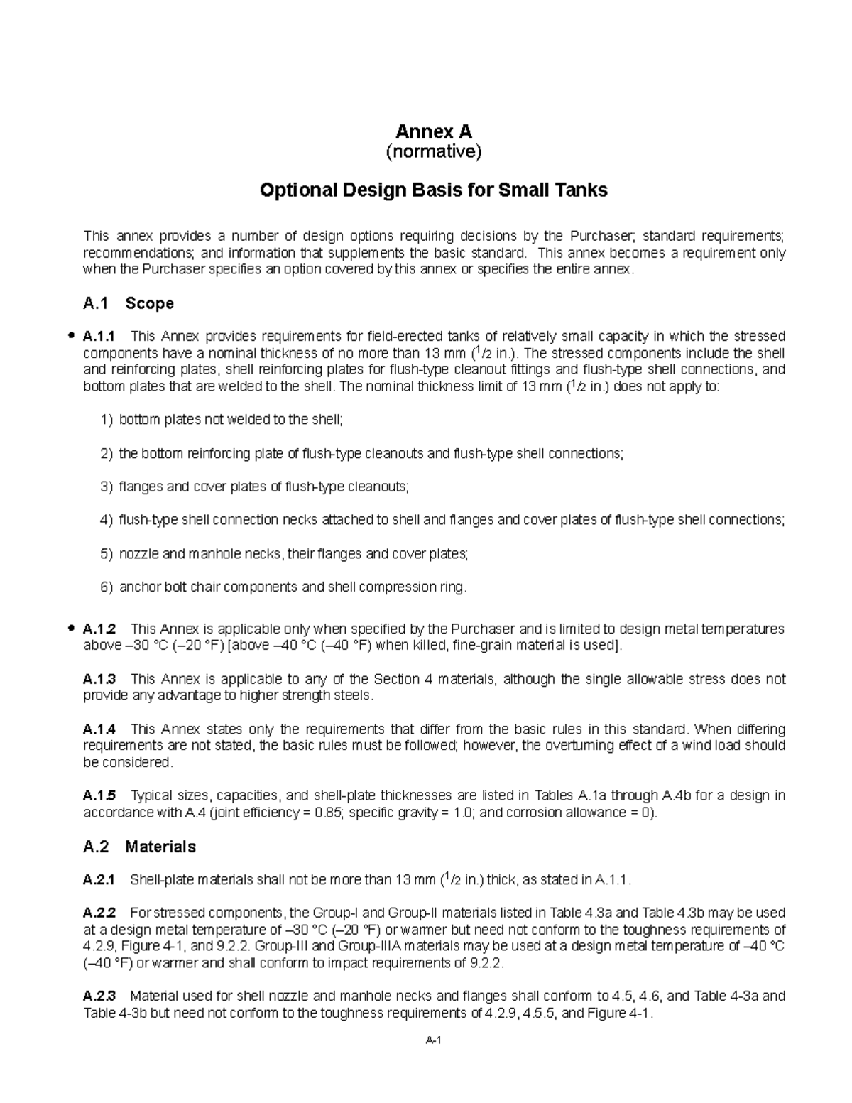 API 650 12th 2013-183-194 - A- Annex A (normative) Optional Design Basis for Small Tanks This ...