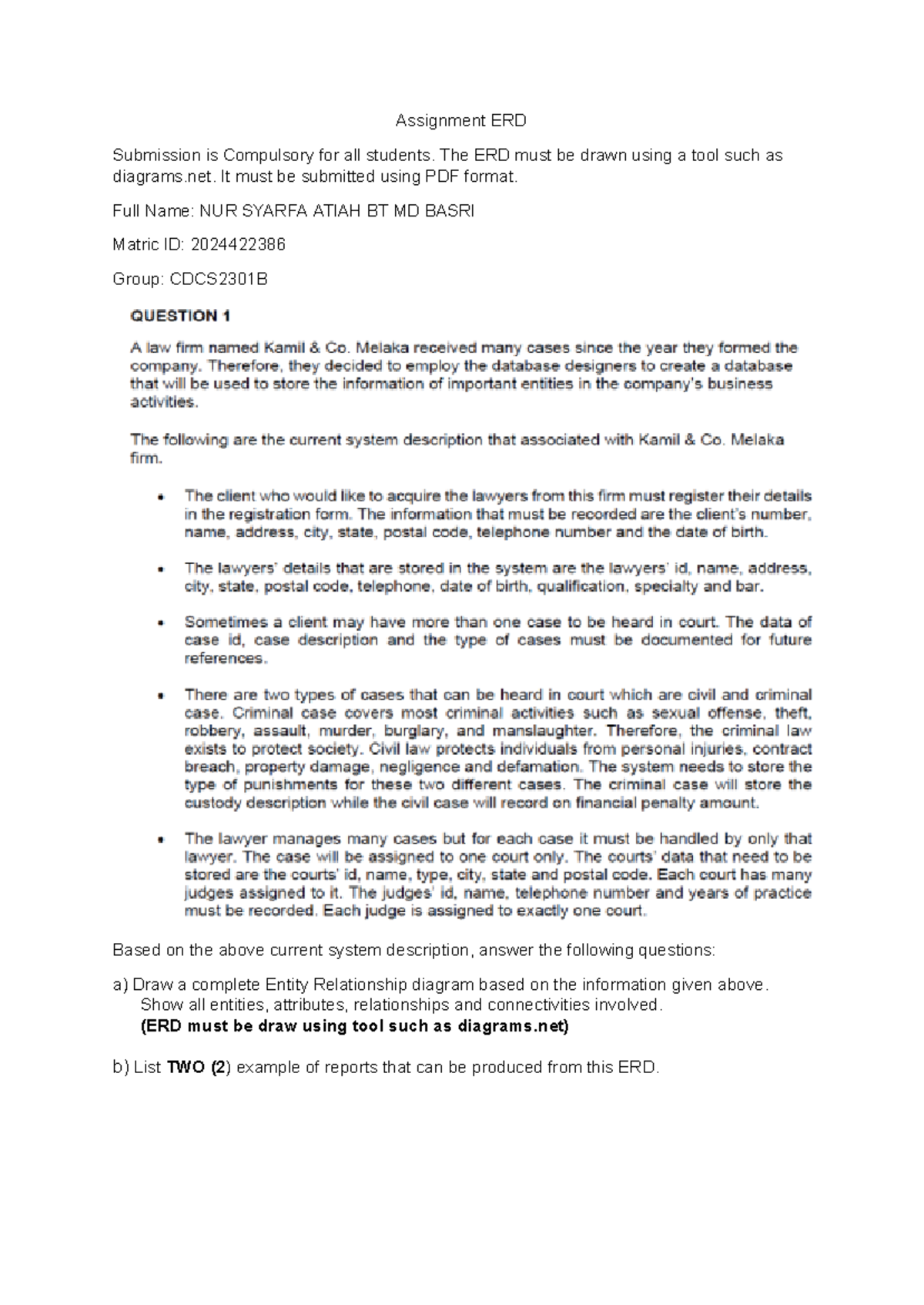 Assignment Erd Oct2024 Assignment Erd Submission Is Compulsory For