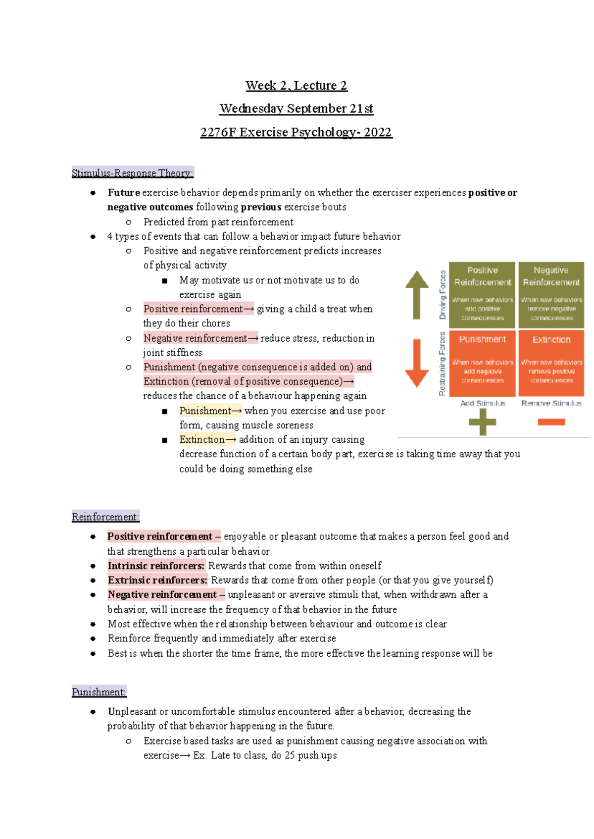 Week 3 Lecture 2 - Week 2, Lecture 2 Wednesday September 21st 2276F Exercise Psychology- 2022 ...