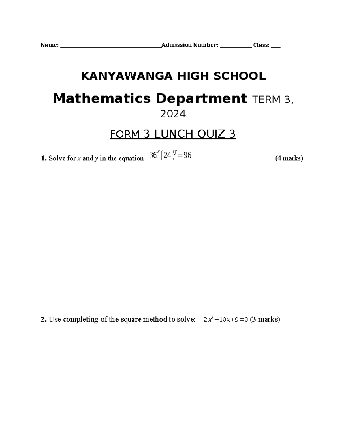 Form 3 questions - Research Methods - Name ...