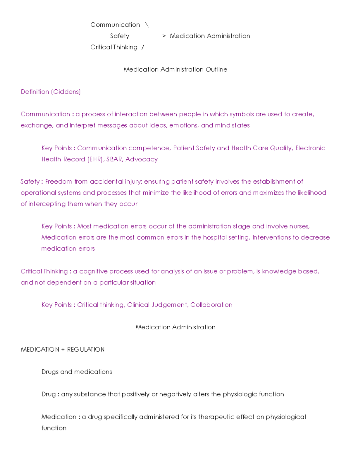 Medication Administration Outline - Communication Safety > Medication ...