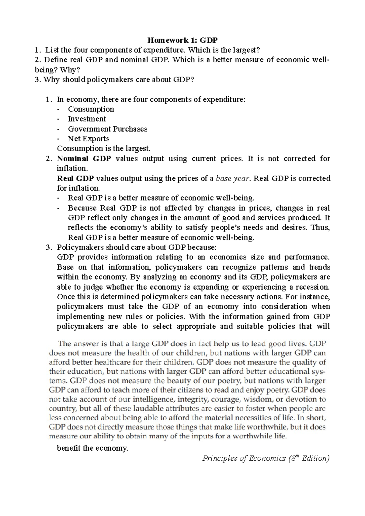 Macro Homework 1 - summary of chapter 23 - Principles of Economics ...