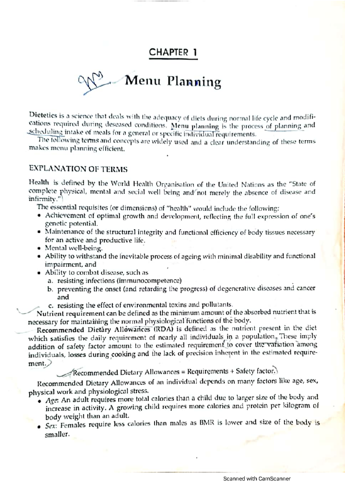 Meal planning Notes - Agriculture - Studocu