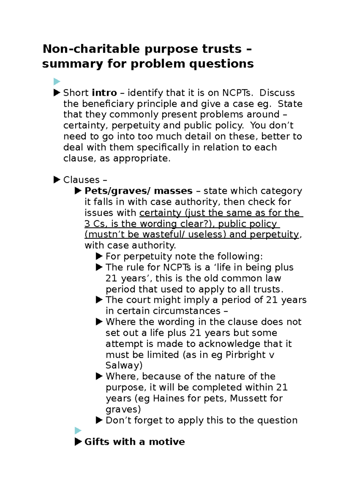 NC Purpose Trust - purpose trusts summary for problem questions Short ...