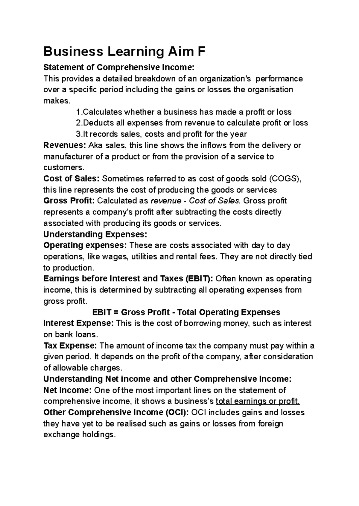 Business Learning Aim F - Business Learning Aim F Statement of ...