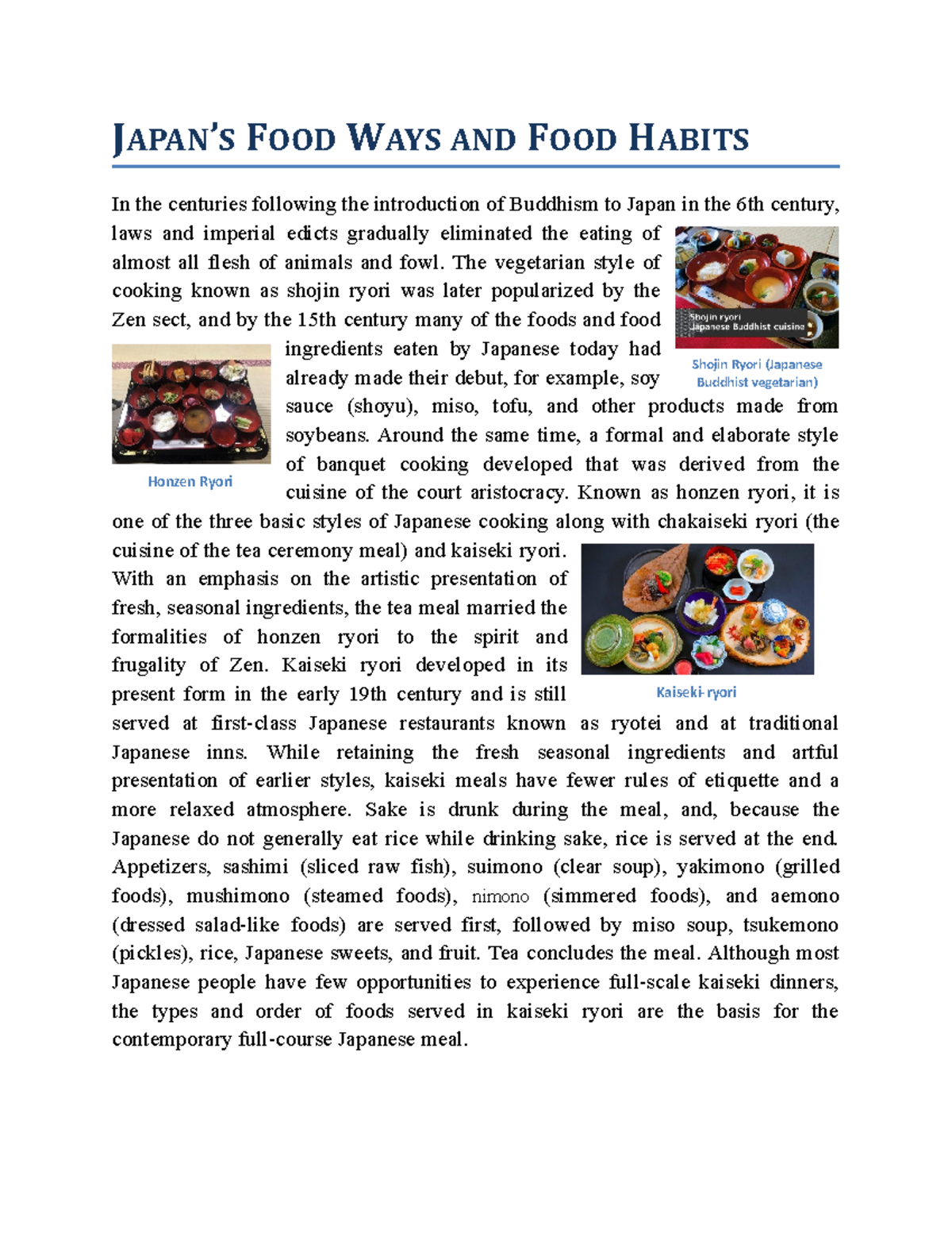 Japan - easy - JAPAN’S FOOD WAYS AND FOOD HABITS In the centuries ...