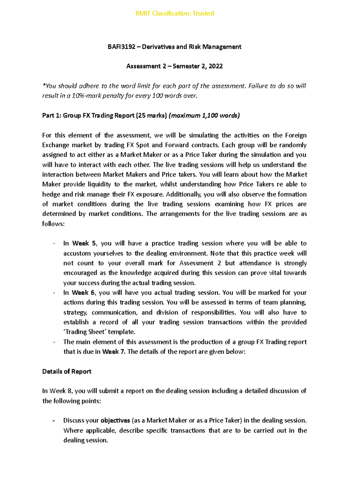 BAFI3192 Risk Management - Assessment 2, Sem2 2022 - RMIT ...