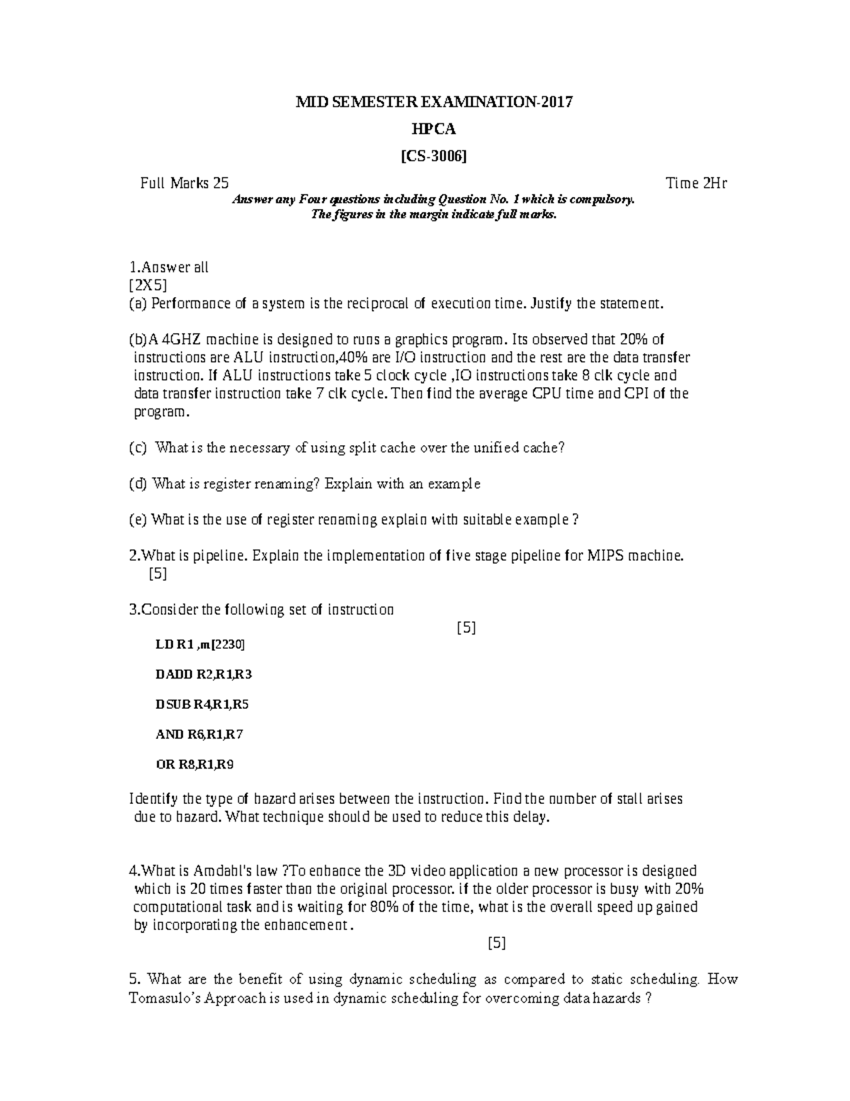 Mid Special B TECH 2017 - Question papers - MID SEMESTER EXAMINATION ...