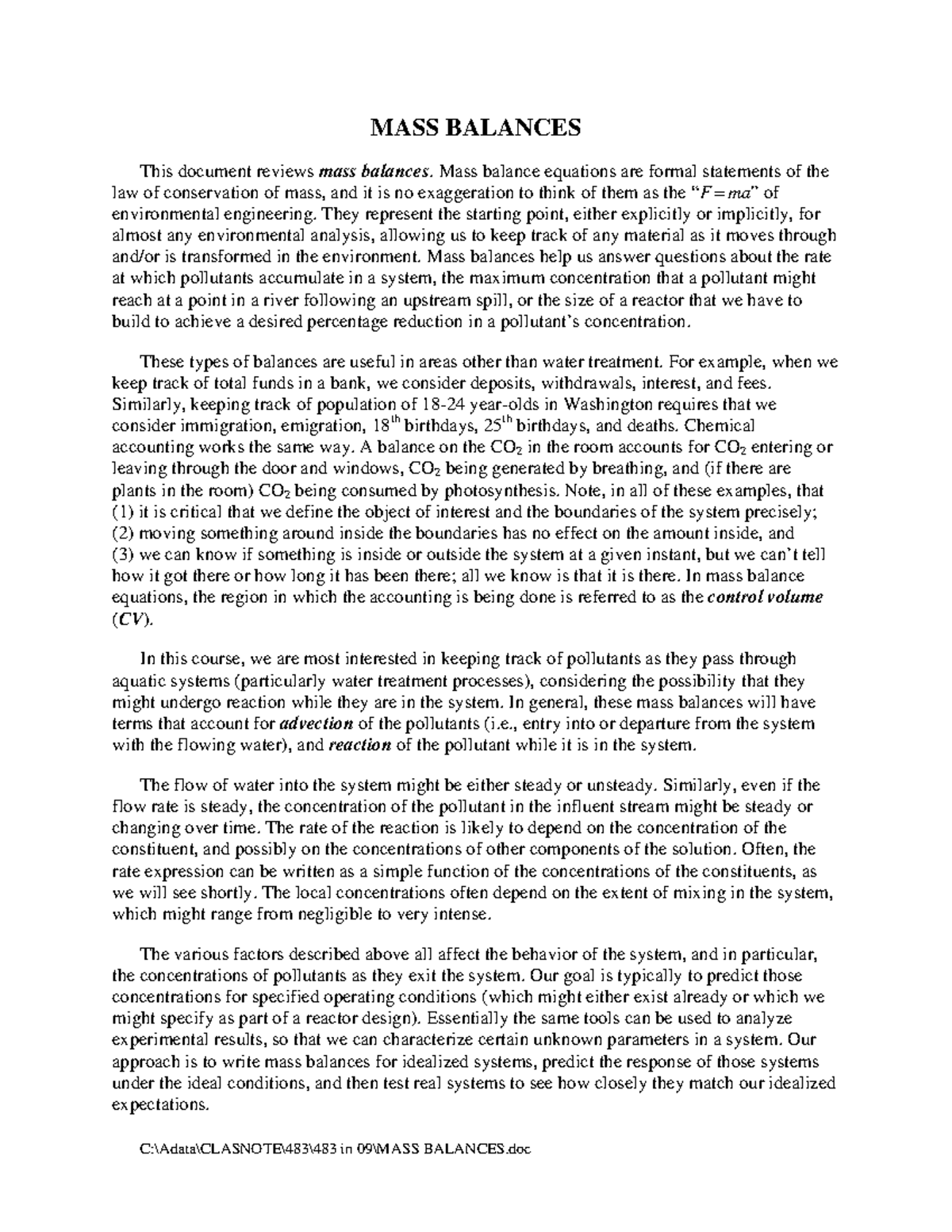 MASS Balances - C:\Adata\CLASNOTE\483\483 in 09\MASS BALANCES MASS ...