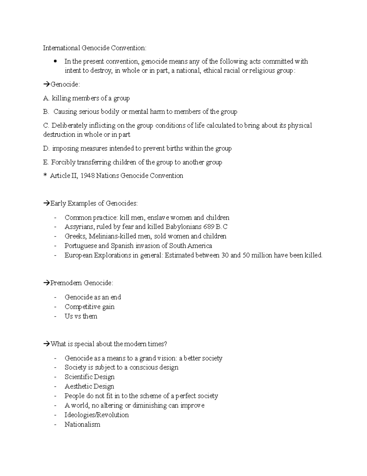 Genocide (class notes) - International Genocide Convention: In the ...