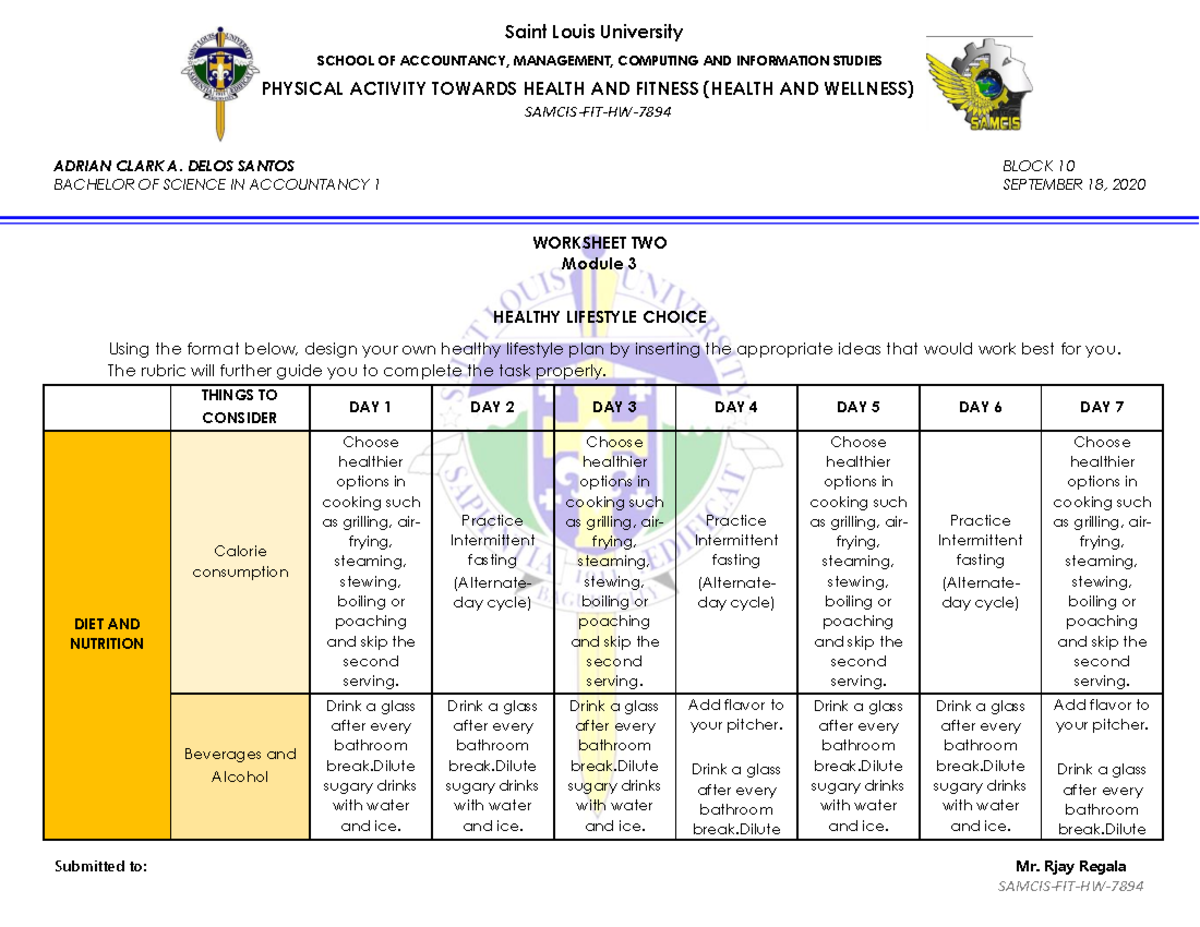 Module 3, Healthy Lifestyle Choice - ADRIAN CLARK A. DELOS SANTOS BLOCK ...