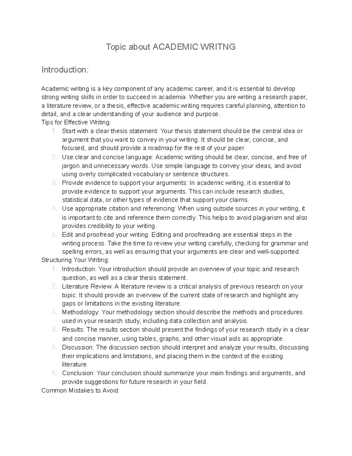 ESW100 lecture notes 2 - Topic about ACADEMIC WRITNG Introduction ...