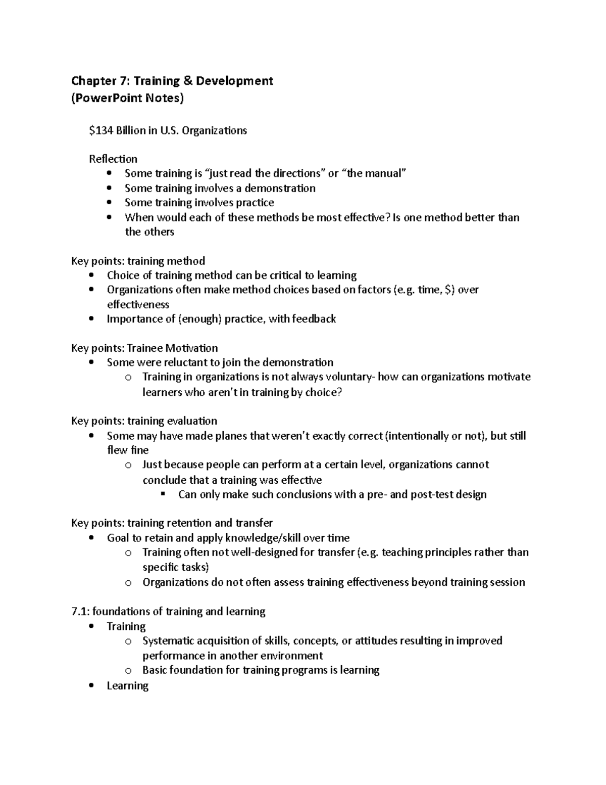PSY 255 Chapter 7 notes - Chapter 7: Training & Development (PowerPoint ...