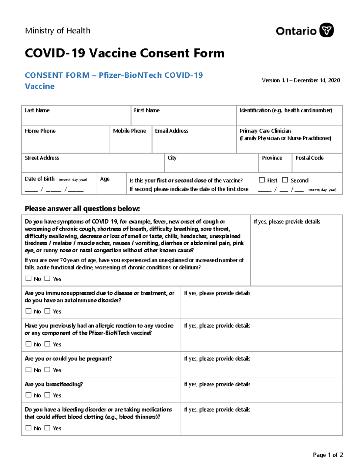 Covid 19 consentform 202012 14 - Page 1 of 2 Ministry of Health COVID ...