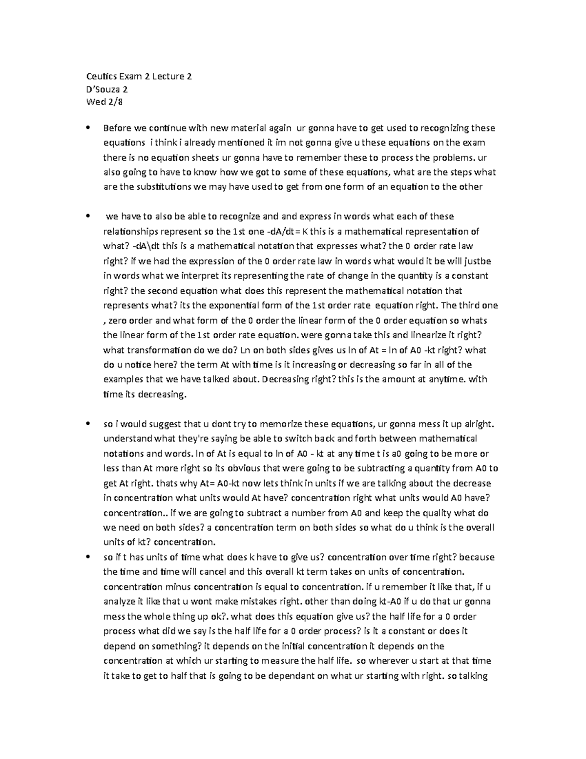 Ceutics 2 Lecture 2 - Ceutics Exam 2 Lecture 2 D’Souza 2 Wed 2/ Before we continue with new ...