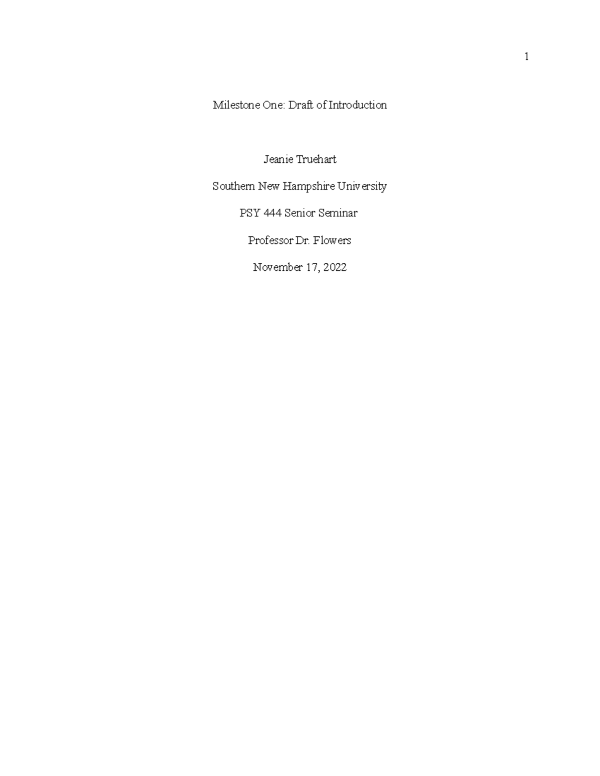 Draft of introduction milestone one PSY 444 - Milestone One: Draft of ...