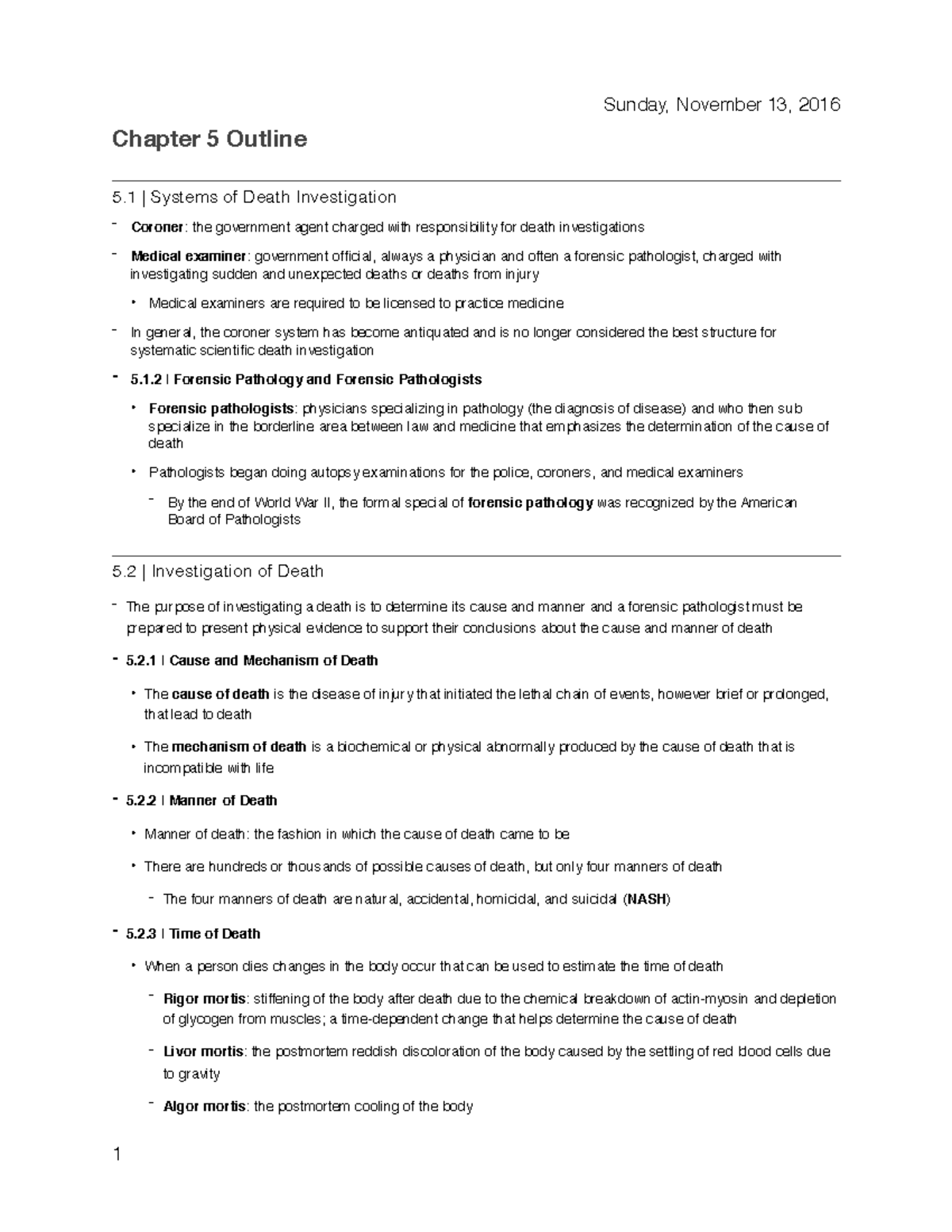 Chapter 5 Outline - Chapter 5 Outline 5 | Systems of Death ...
