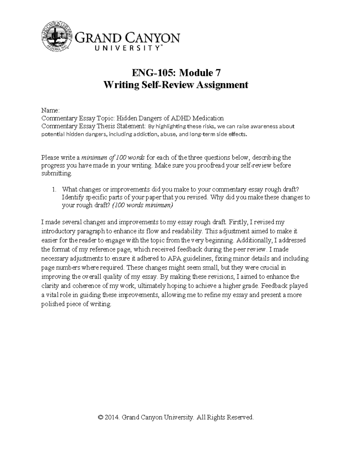 ENG 105 RS Self Review Assignment Complete - ENG-105: Module 7 Writing ...
