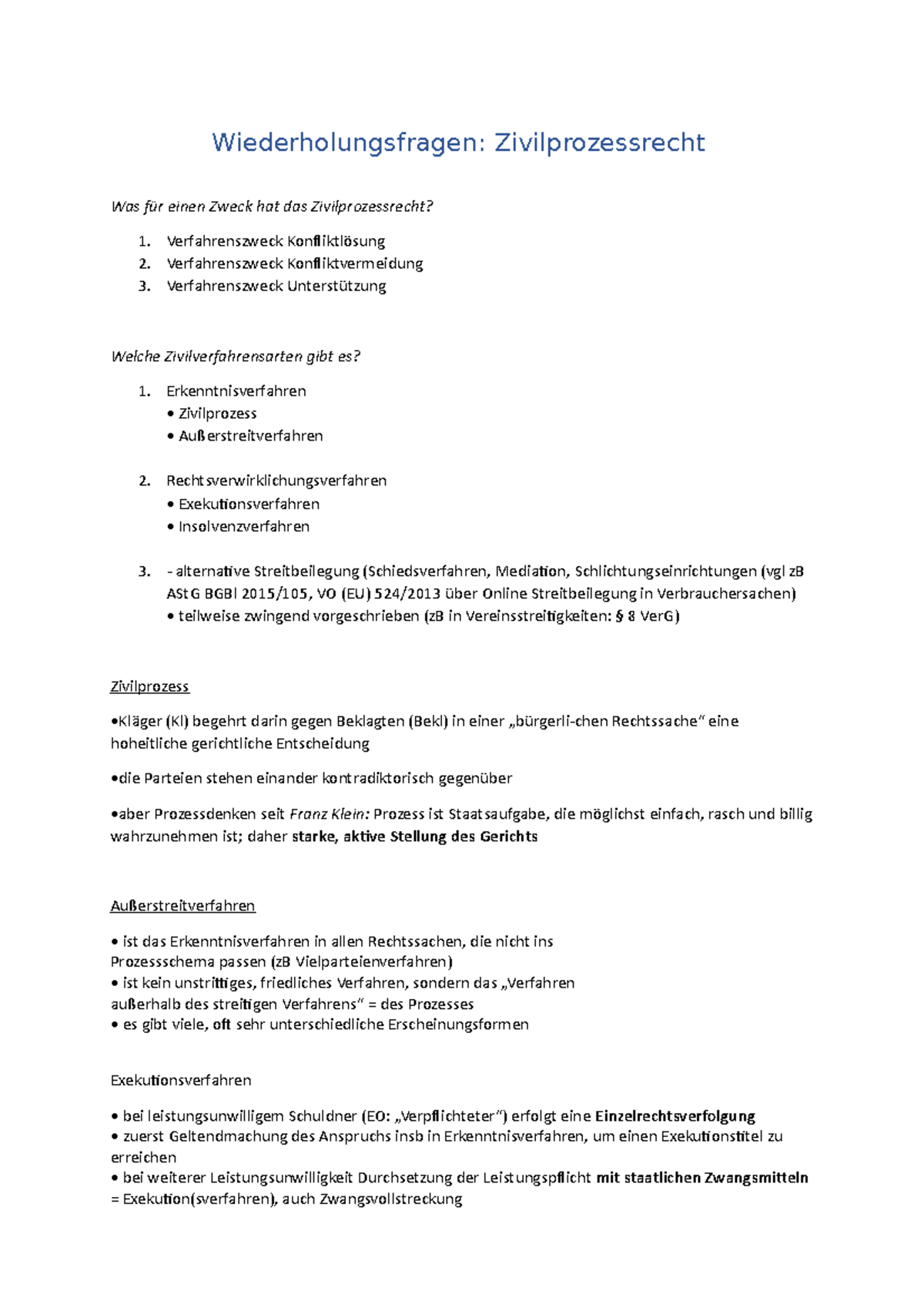 Wiederholungsfragen - zwingendes Recht grds keine Parteienbefugnis zur ...