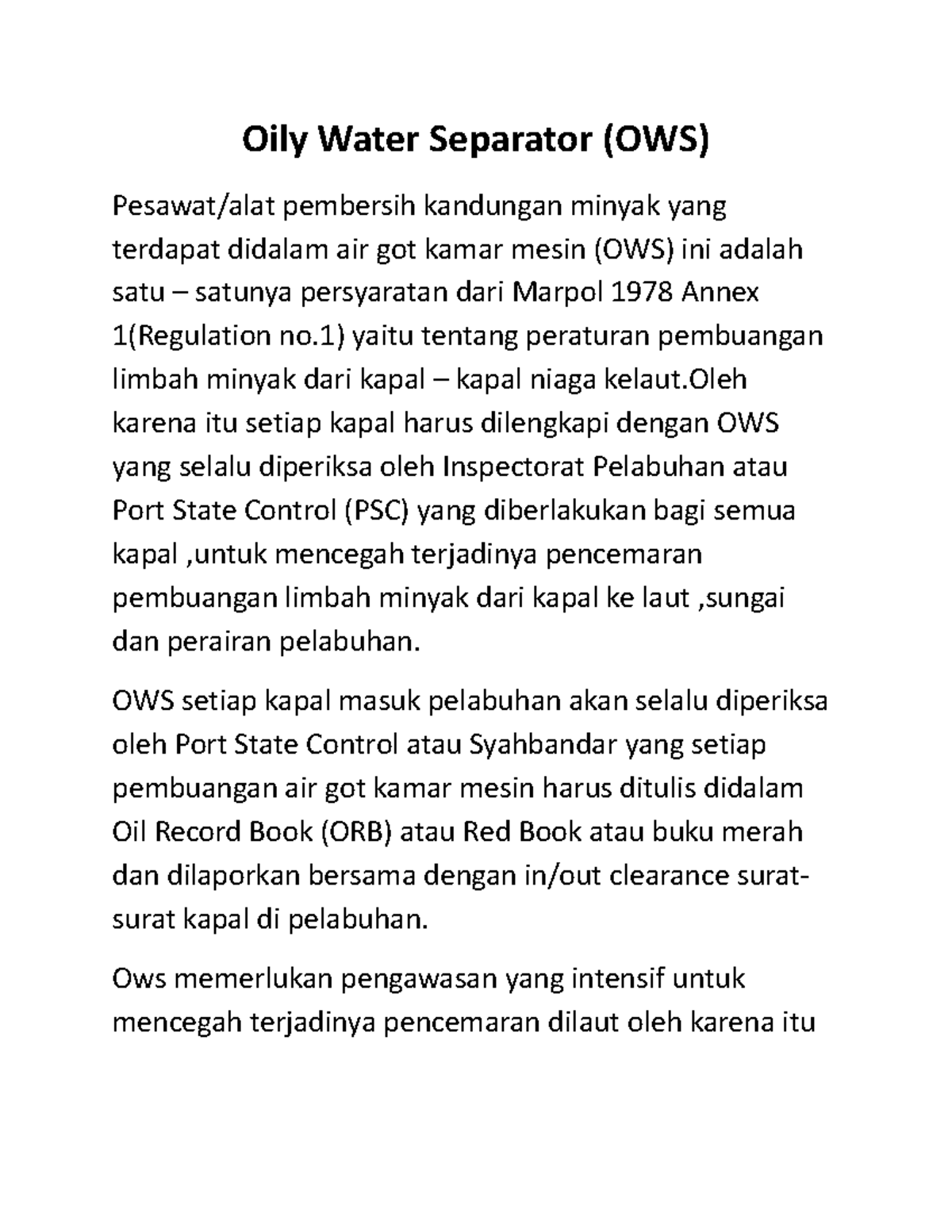 OWS - Thank you - Oily Water Separator (OWS) Pesawat/alat pembersih ...