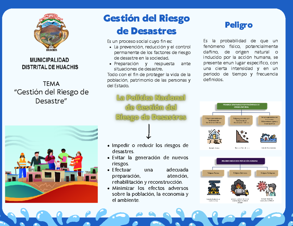 Gestión de Riesgo de Desastres - La prevención, reducción y el control permanente de los ...