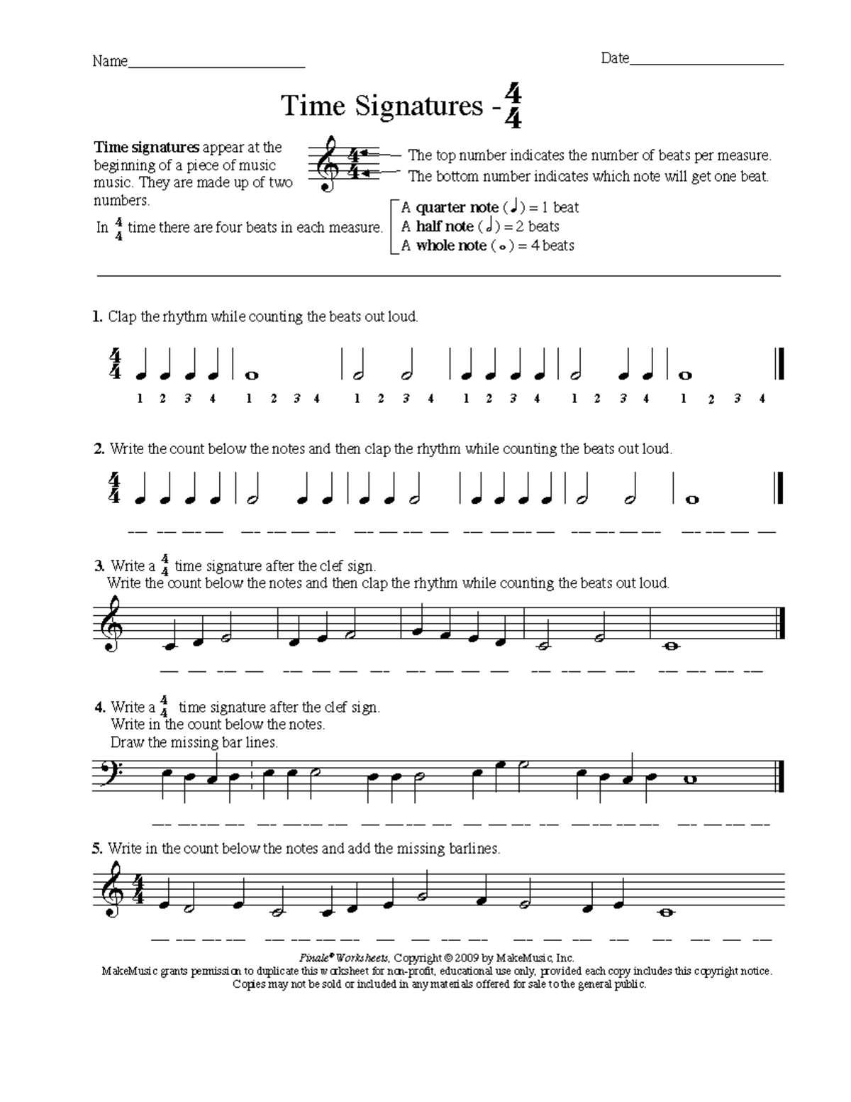 Time Signature 4 4 IP - adf - & 4 4 4 4 œ œ œ œ 1 2 3 4 w 1 2 3 4 ̇ ̇ 1 ...