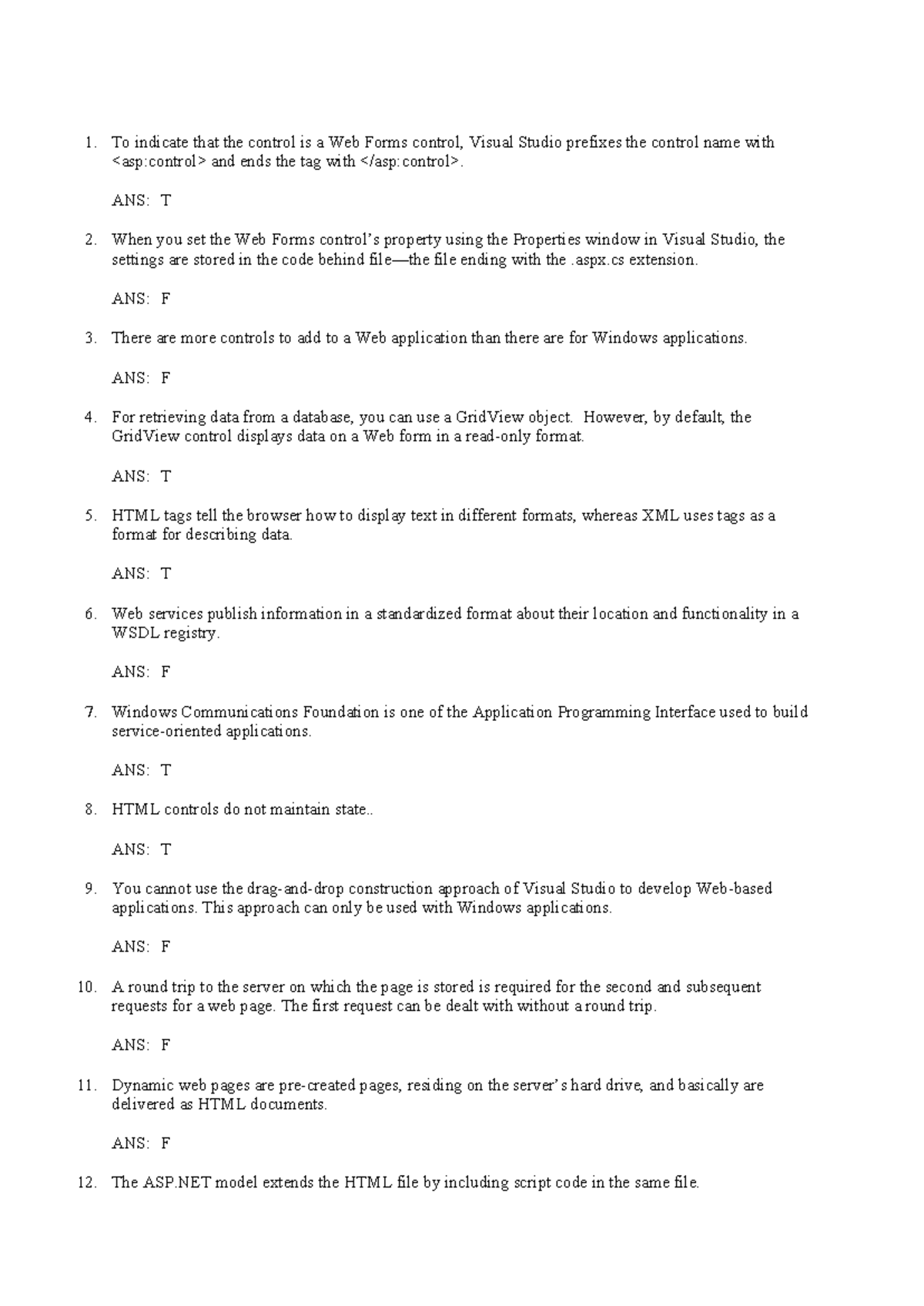 Multiple Choice Section - Main Exam - To indicate that the control is a ...
