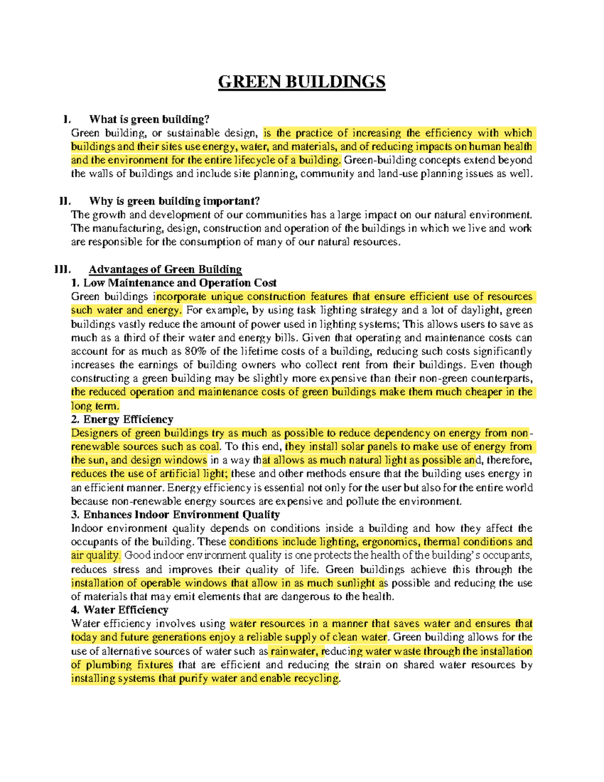 Notes on Green Building - GREEN BUILDINGS I. What is green building ...