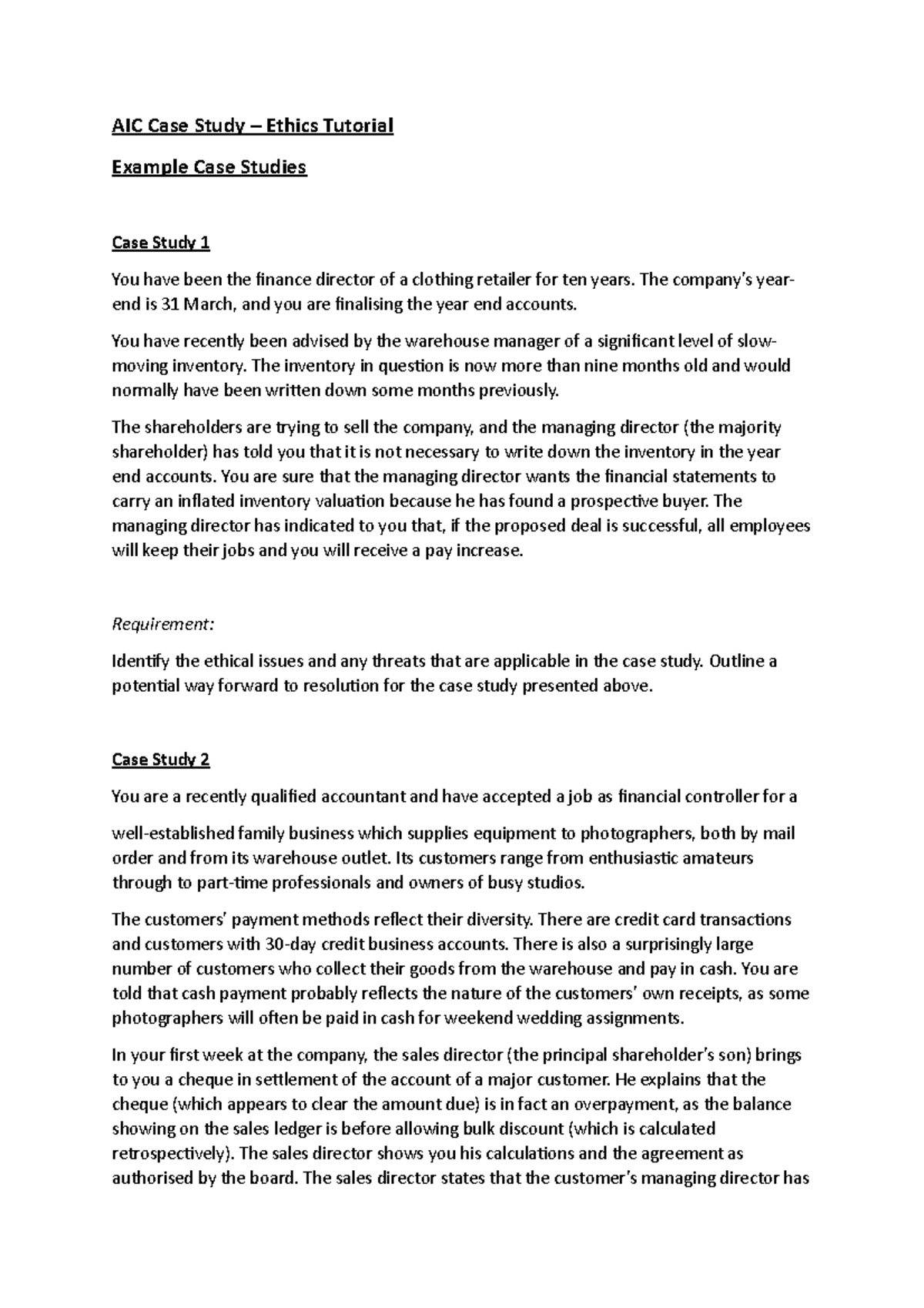 AIC Case Study - Ethics Tutorial - Example Case Studies - AIC Case ...