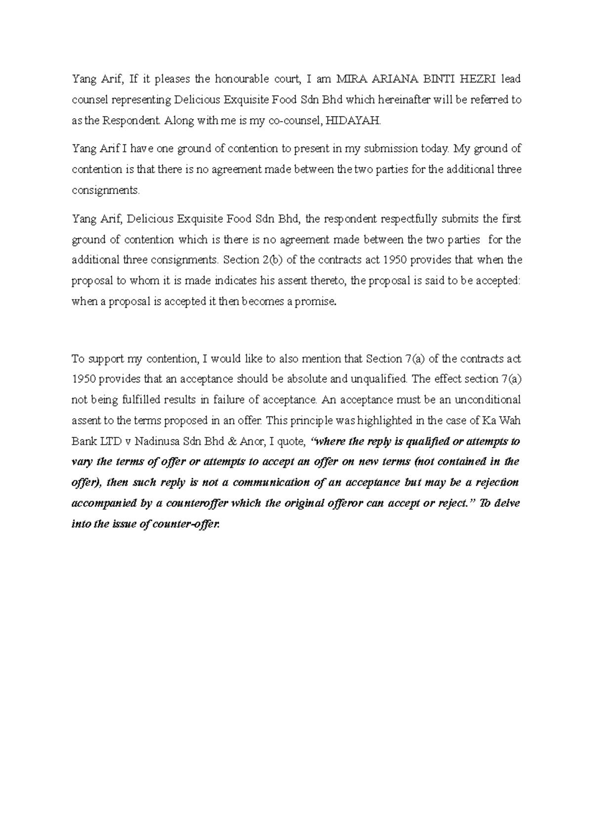 ARI Mooting Script - Yang Arif, If it pleases the honourable court, I ...