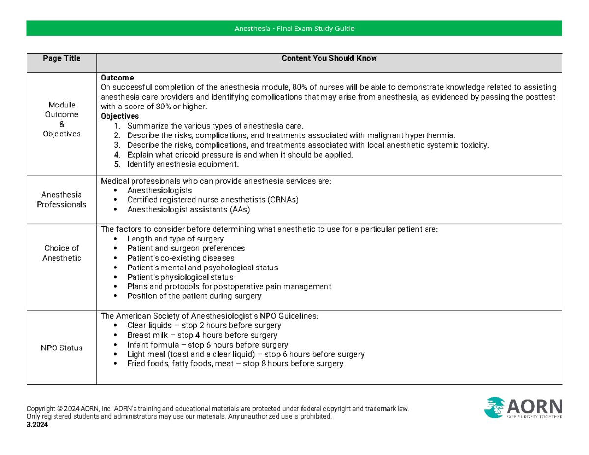 Study Guide Anesthesia - Page Title Content You Should Know Module ...