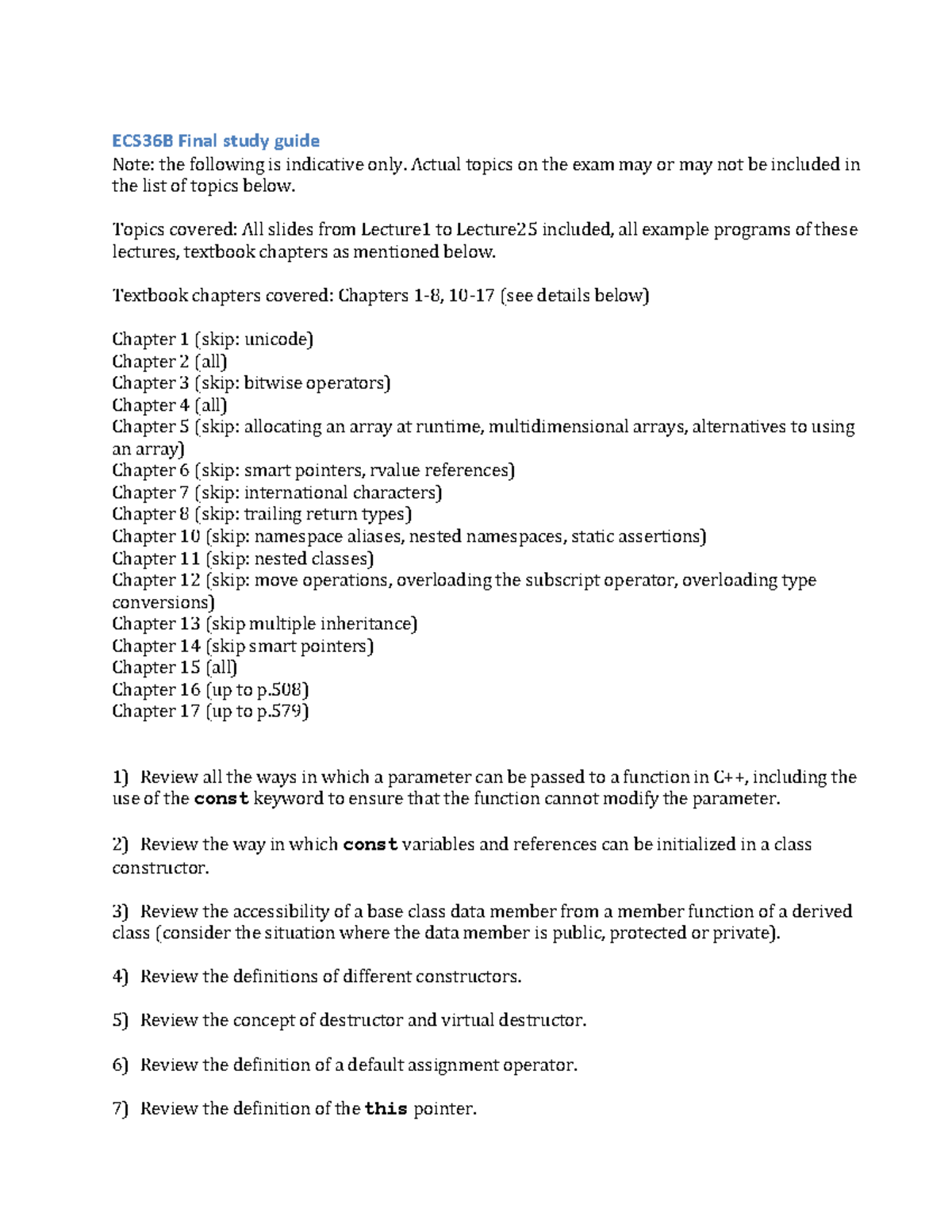 Final Study Guide Full Course Notes Review Ecs36b Final Study Guide