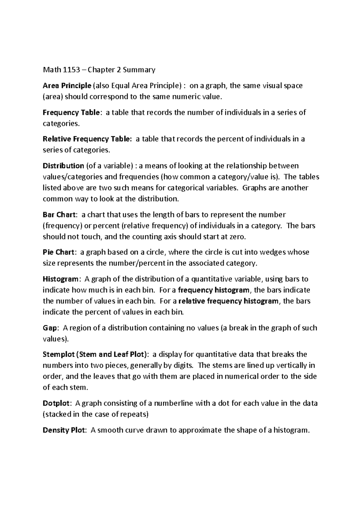 1153 Chapter 02 Summary - Math 1153 – Chapter 2 Summary Area Principle ...