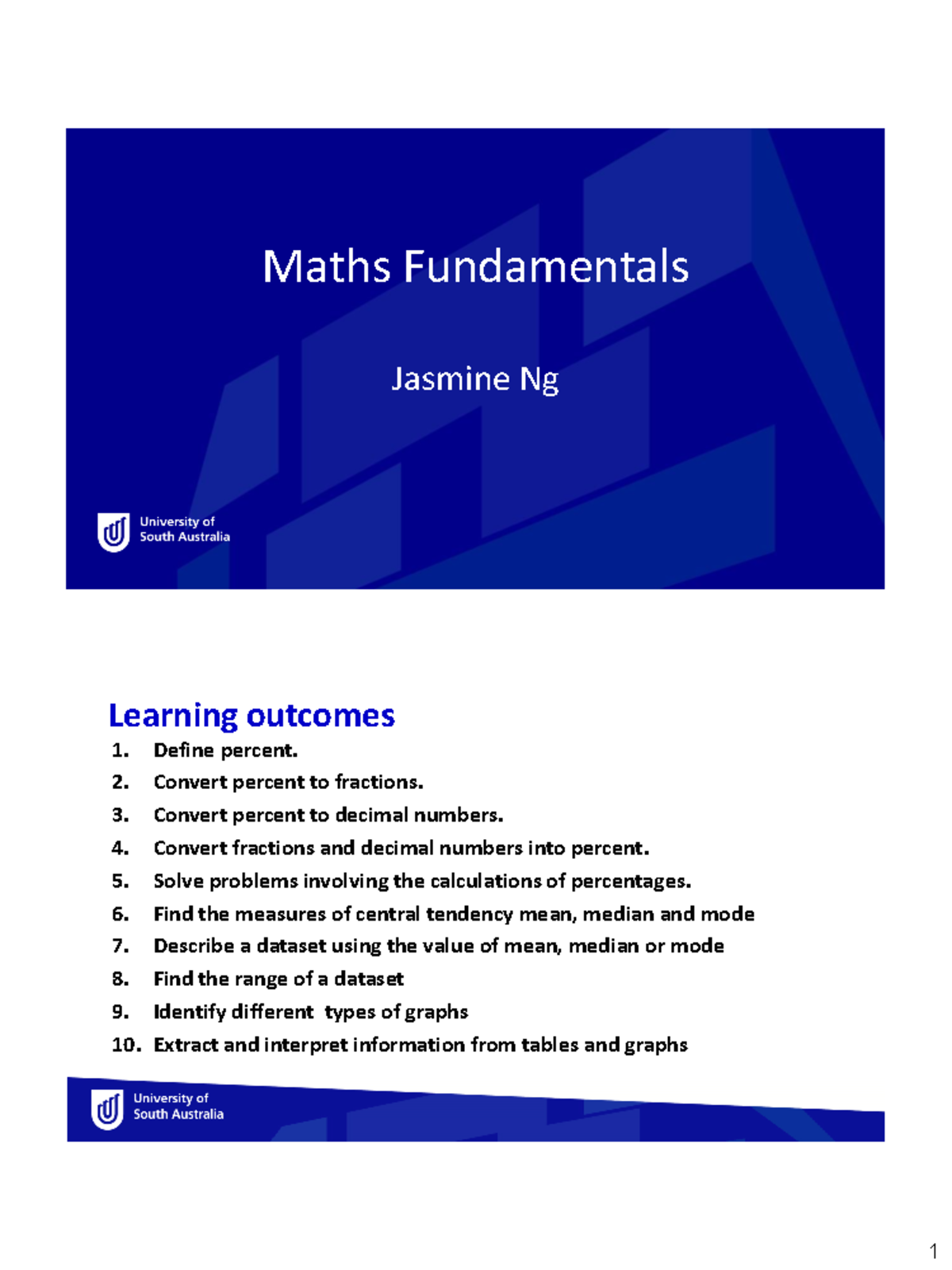 Lecture Per cent Descriptive stats 2019 - Maths Fundamentals Jasmine Ng ...