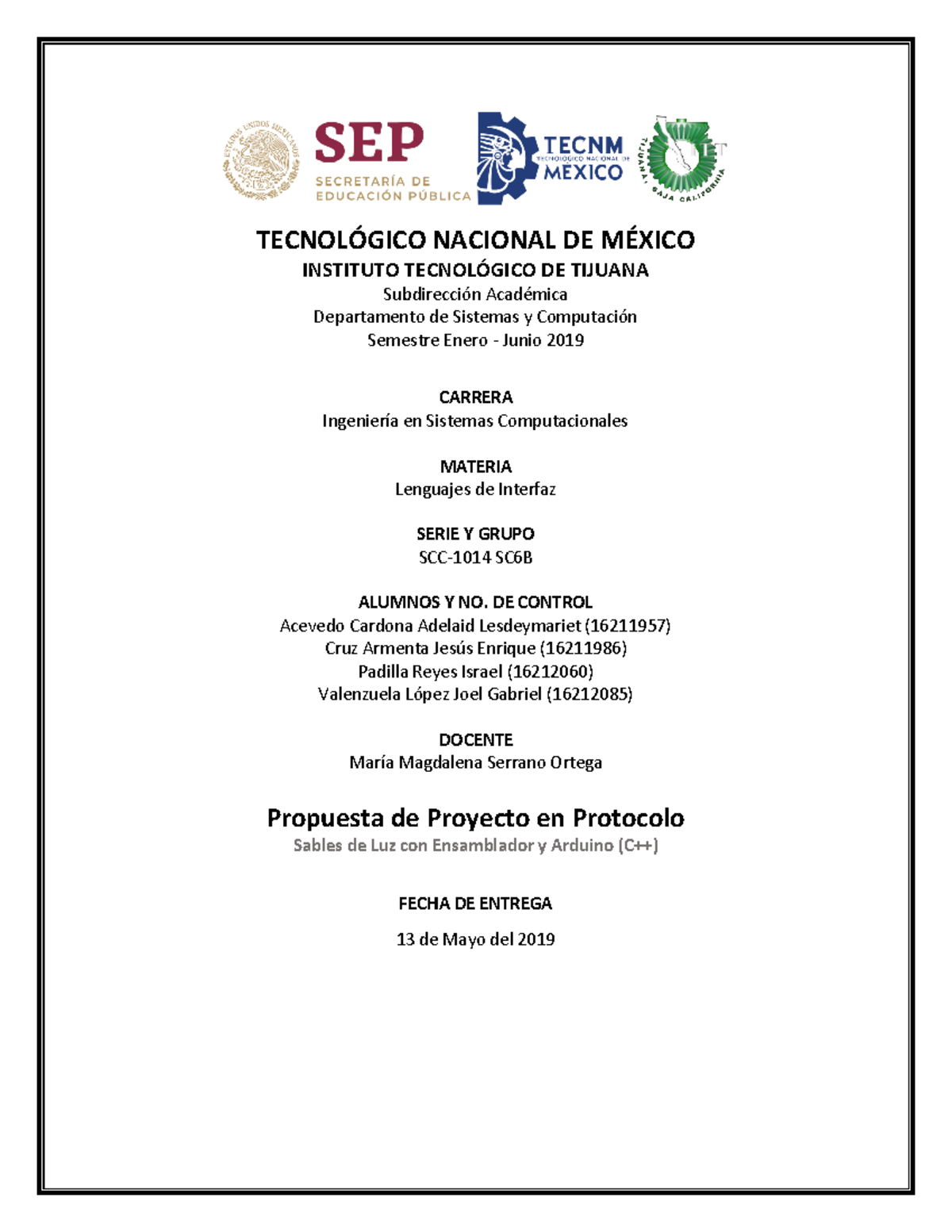 Propuesta - Sables de Luz con Ensamblador y Arduino (C++) - TECNOLÓGICO ...