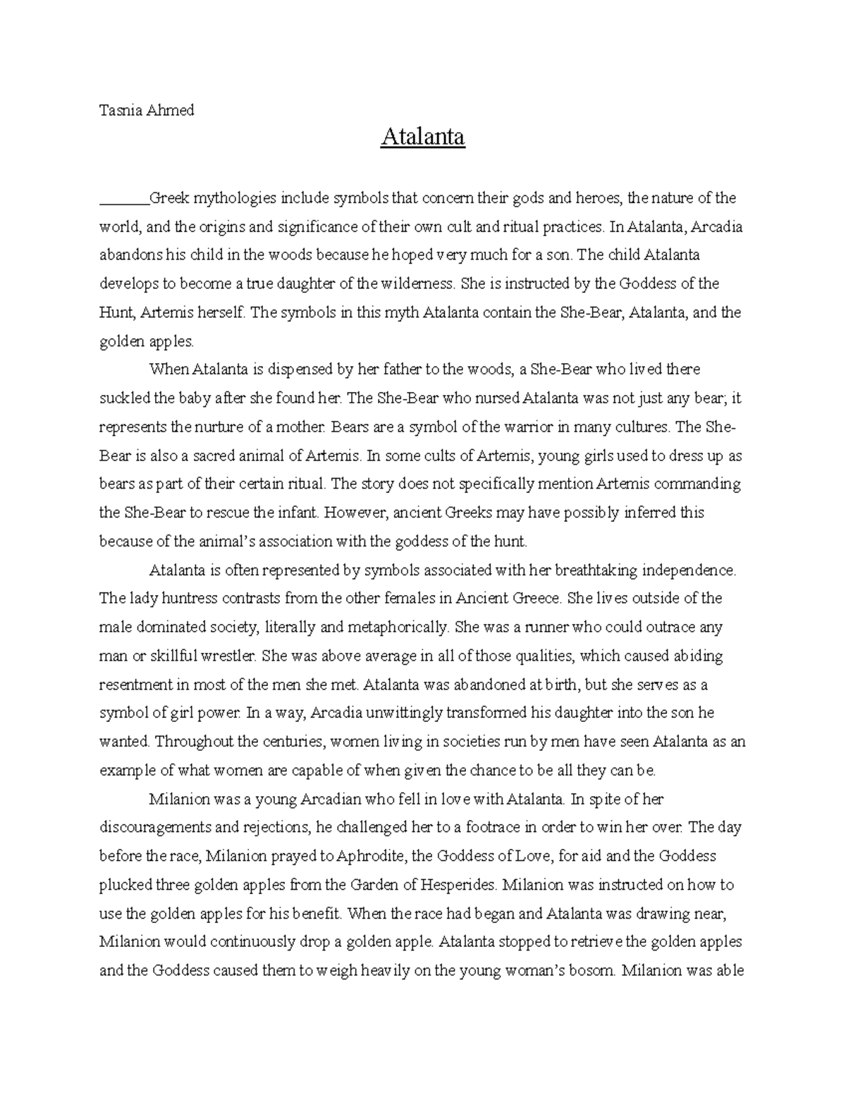 Atalanta - Lecture notes 4 - Tasnia Ahmed Atalanta Greek mythologies ...